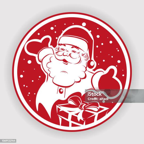 Tanda Bulat Merah Natal Dengan Siluet Santa Claus Dengan Lengan ... Tanda Bulat Merah Natal Dengan Siluet Santa Claus Dengan Lengan ...