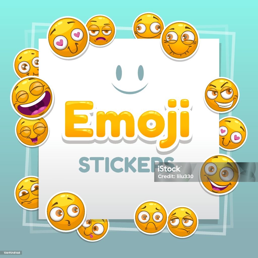 Fond Dautocollants Emoji Abstrait Avec Smileys Drôle Jaune Vecteurs