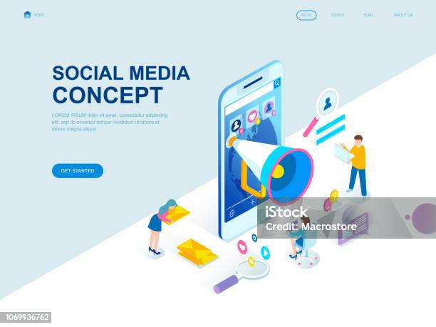 Konsep Isometrik Desain Datar Modern Dari Media Sosial Dihiasi Karakter