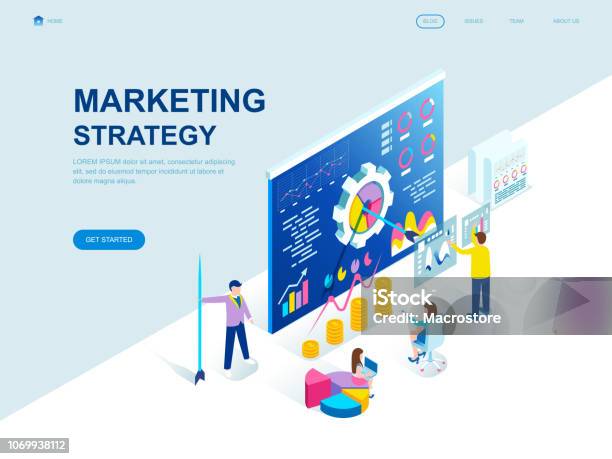 Konsep Isometrik Desain Datar Modern Dari Strategi Pemasaran Dihiasi