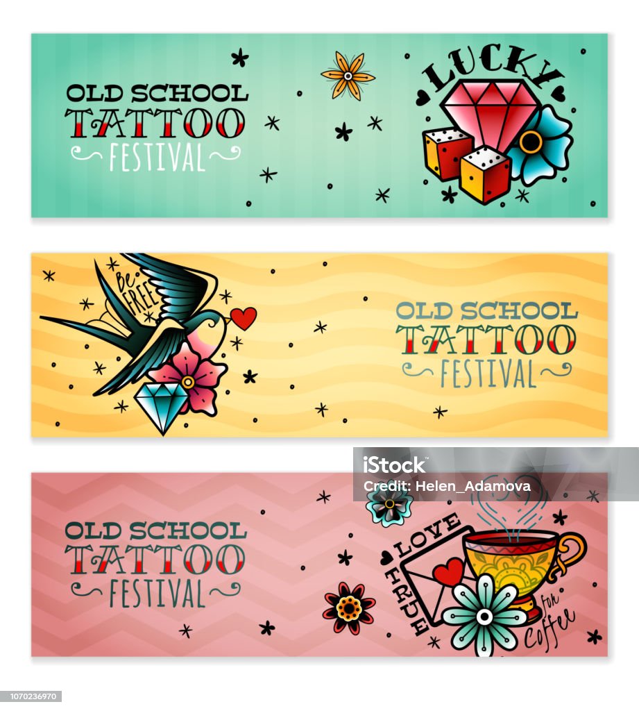 Oldschool Tattoo Banner Set Stock Vektor Art Und Mehr Bilder Von Alt Alt Bildhintergrund