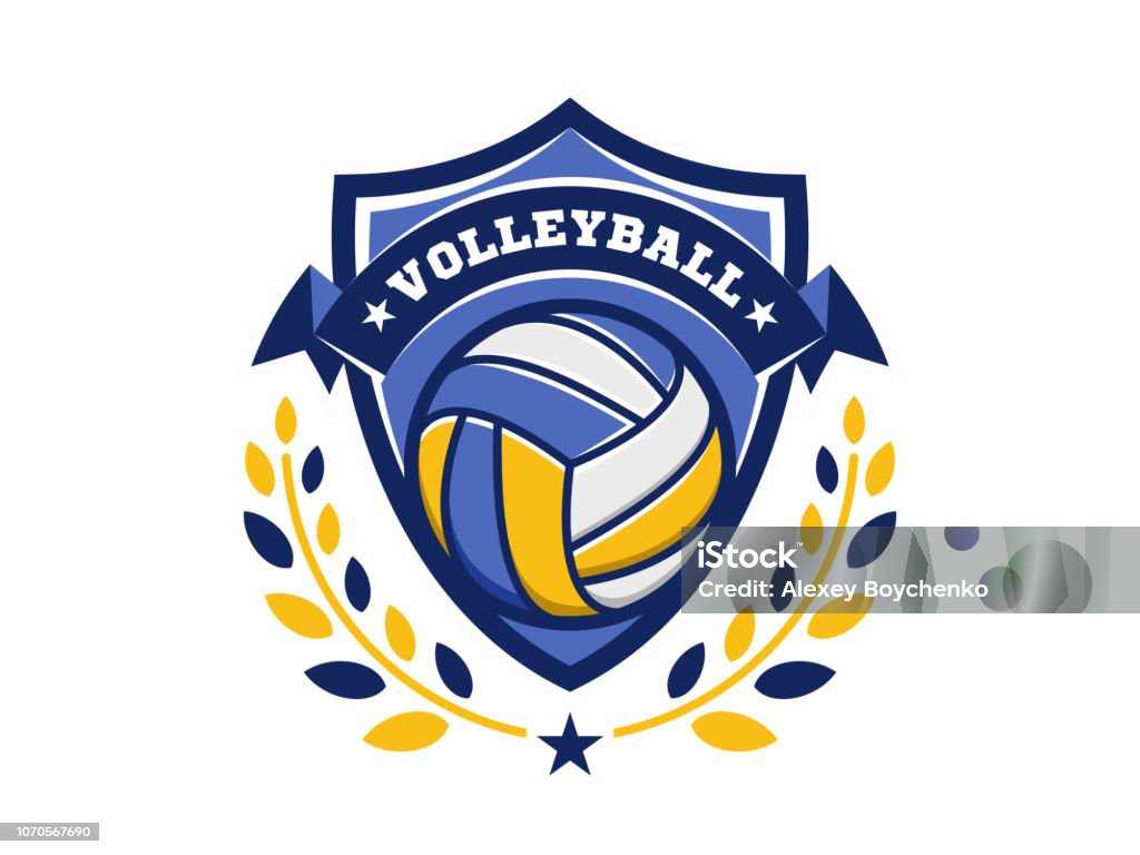 Vetores De Emblema Do Voleibol Ícones Desenhos De Modelos Com Bola De Vôlei E Um Escudo Sobre Um