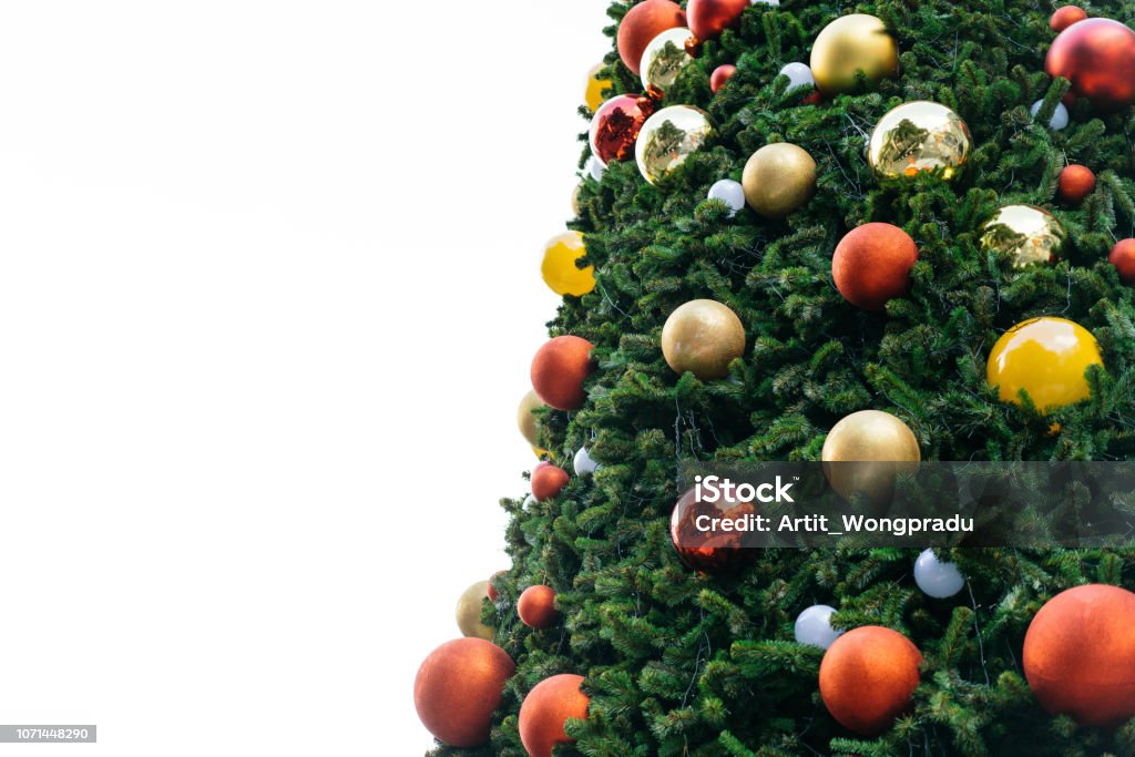 Latar Belakang Pohon Natal Terisolasi Di Atas Putih Yang Dihiasi Dengan