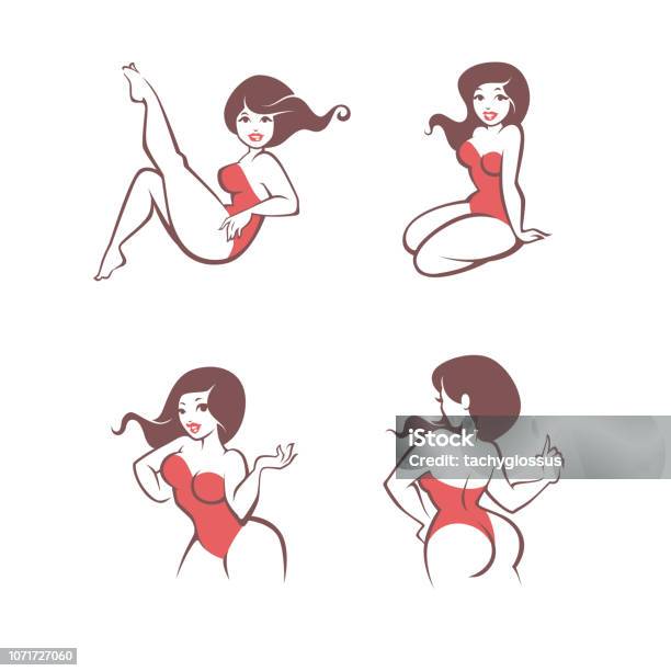 Set Vektor Gadis Pinup Ukuran Plus Untuk Koleksi Kartun Logo Anda