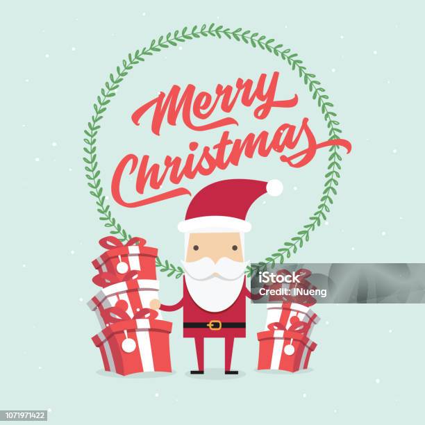 Kartu Ucapan Natal Dan Tahun Baru Santa Claus Dengan Kotak Hadiah