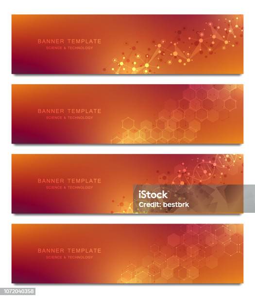 Spanduk Vektor Dan Header Untuk Situs Dengan Latar Belakang Molekul Dan