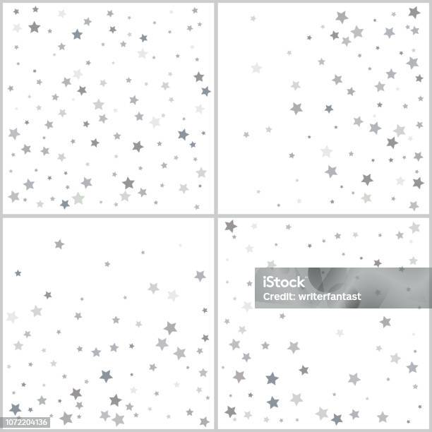 Silver Star Confetti Rain Festive Holiday Backgrounds Set Vector Silver