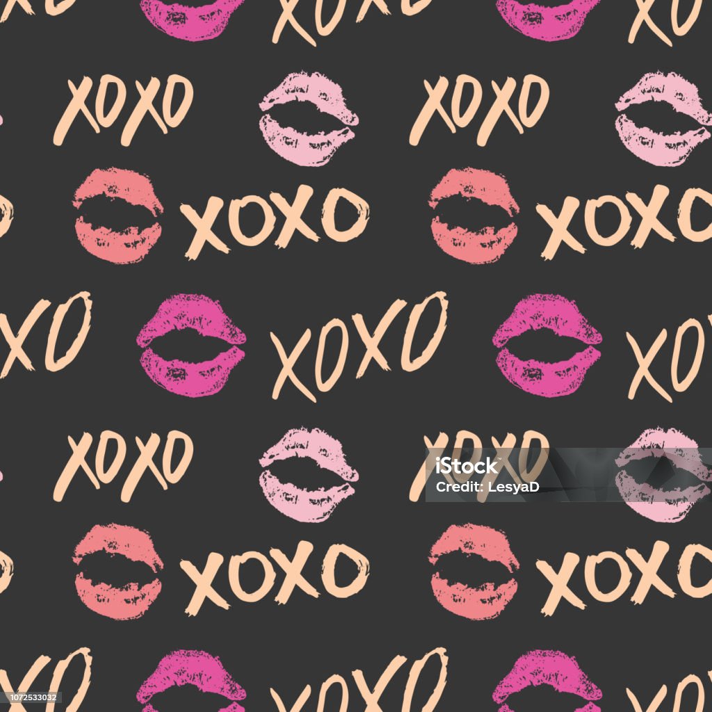 Xoxo Brush Lettering Signs Seamless Pattern Grunge Calligraphic Hugs