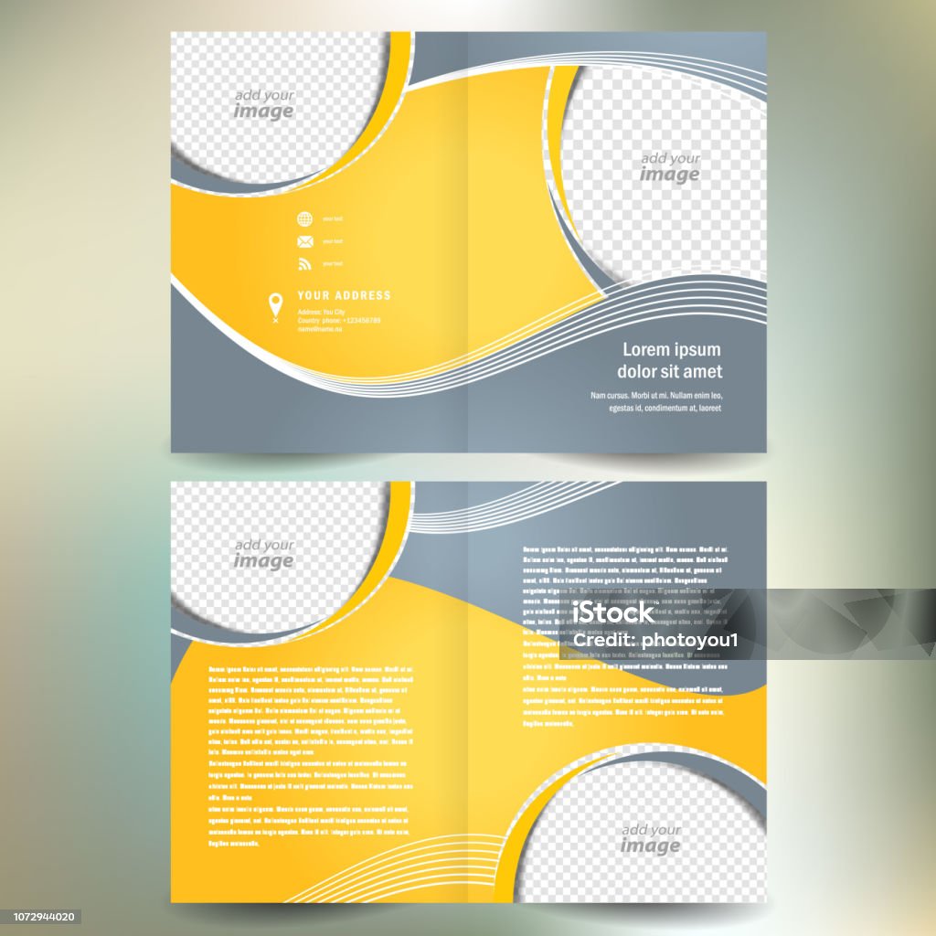Buklet Vektor Katalog Brosur Folder Desain Template Kurva Warna Kuning