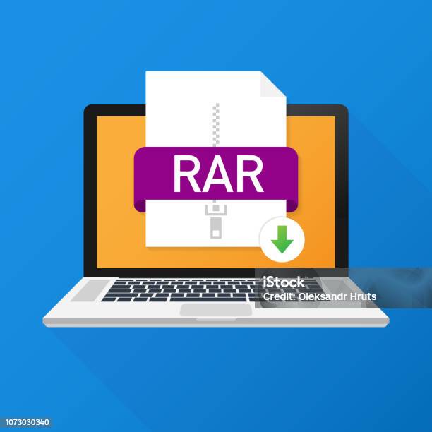 Unduh Tombol Rar Di Layar Laptop Mengunduh Konsep Dokumen File Dengan