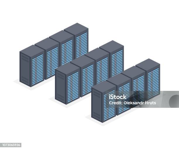 Isometric Server Room And Big Data Processing Concept Datacenter And ... Isometric Server Room And Big Data Processing Concept Datacenter And ...