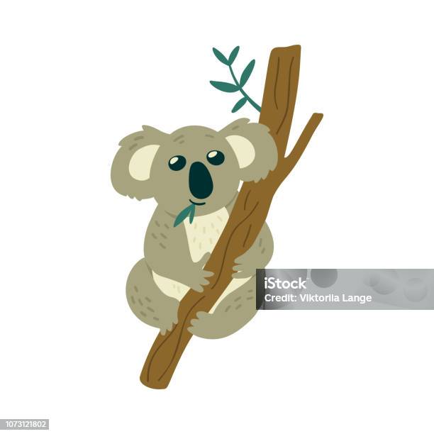 Illustration De Mignon Koala Bear Se Trouve Sur Larbre Et Mange Des