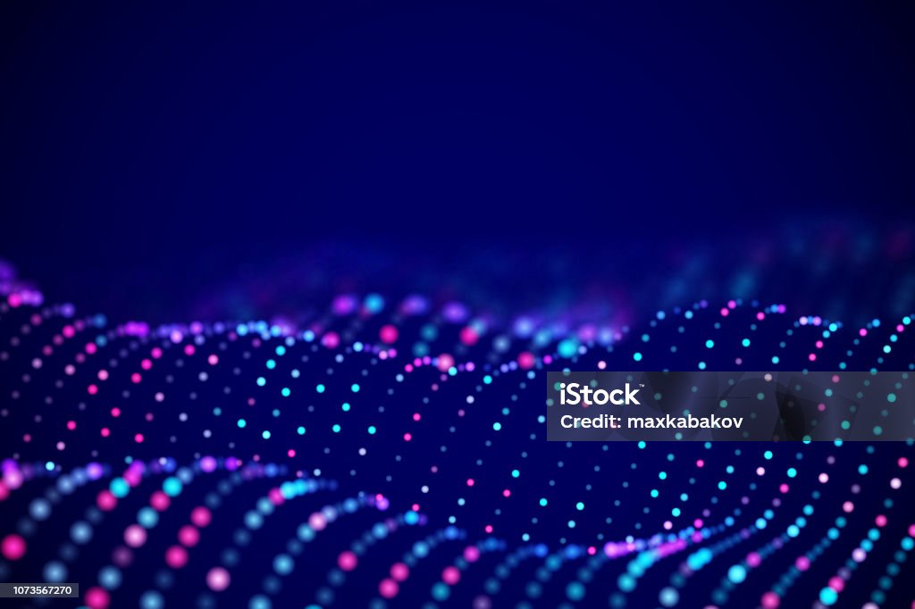 Lanskap Digital Abstrak Atau Gelombang Suara Dengan Partikel Yang