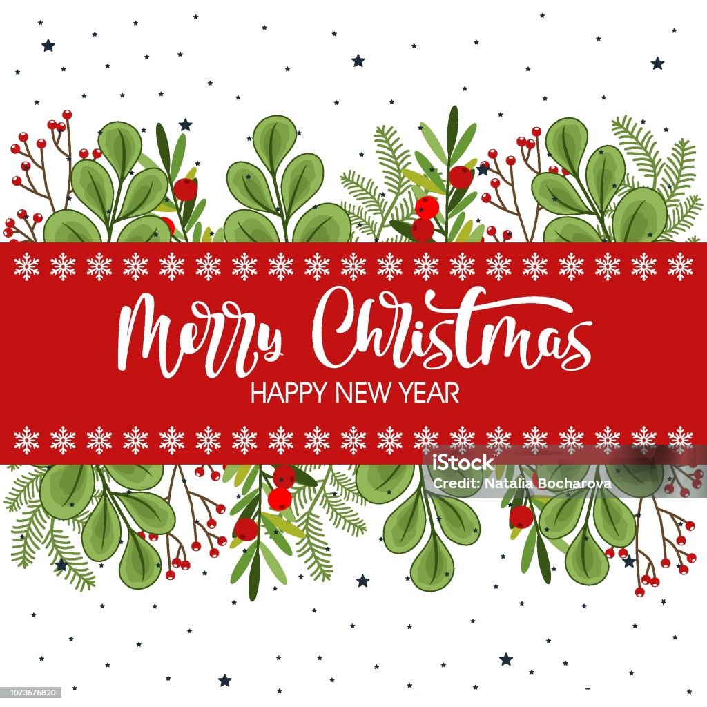 Merry Christmas Hand Drawn Lettering Christmas Card With Beautiful