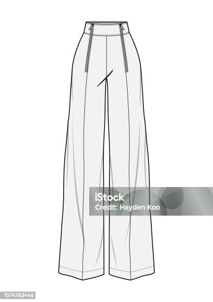 Pants Fashion Flat Technical Drawing Template Stock Illustration