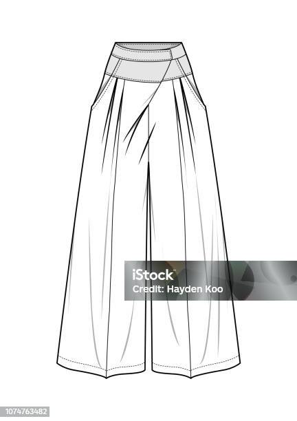 Pants Fashion Flat Technical Drawing Template Stock Illustration