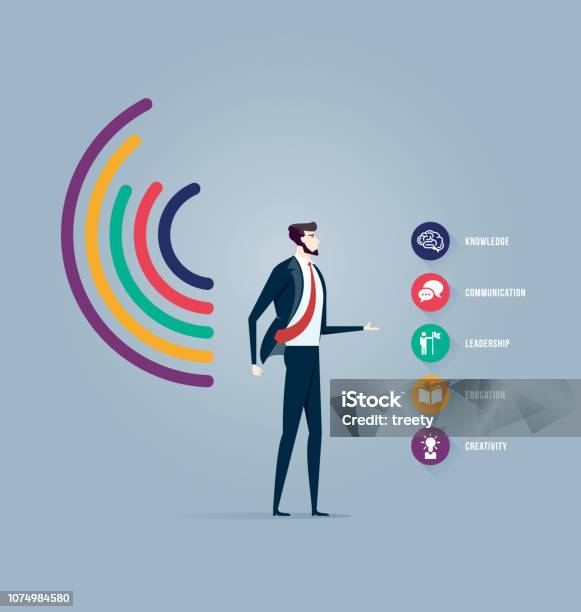 Pengusaha Dengan Grafik Statistik Pribadi Vektor Konsep Bisnis