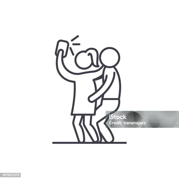Group Selfie Line Icon Concept Group Selfie Vector Linear Illustration