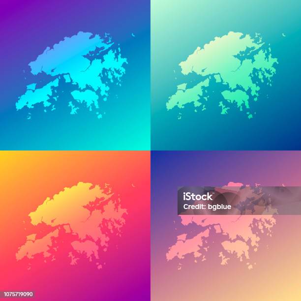 Ilustración De Hong Kong Mapas Con Gradientes De Colores Moda Fondo Y