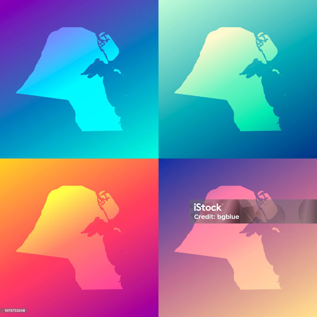 Ilustración De Mapas Con Gradientes De Colores Moda Fondo De Kuwait Y