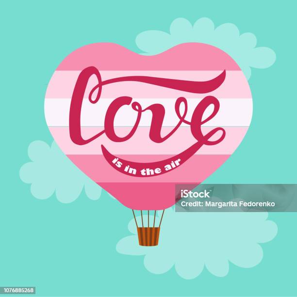 Tangan Digambar Cinta Ada Di Poster Huruf Tipografi Udara Dengan Balon