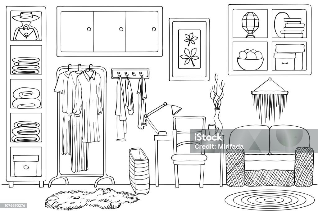 Sketch Of Living Wardrobe Room Interior Stock Illustration Download