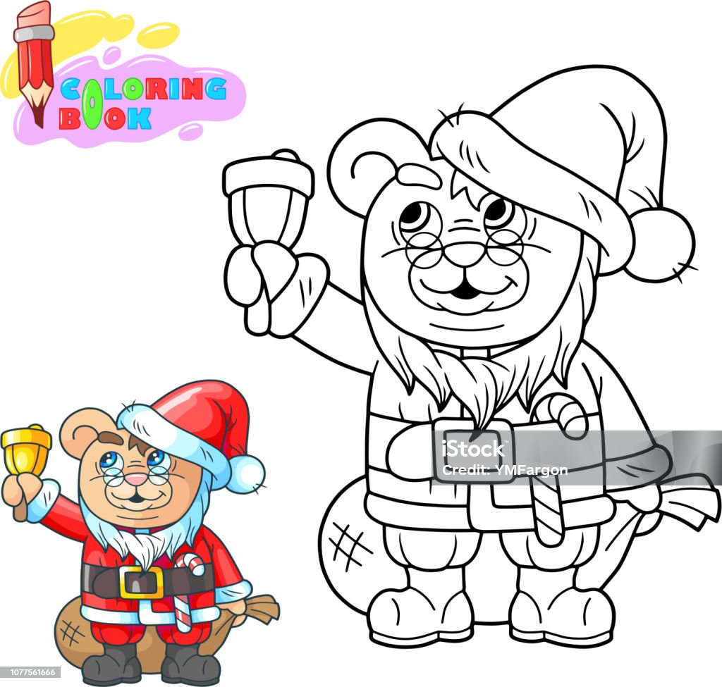 Vetores De Pelúcia Dos Desenhos Animados Urso Papai Noel Livro De Colorir Ilustração Engraçada E