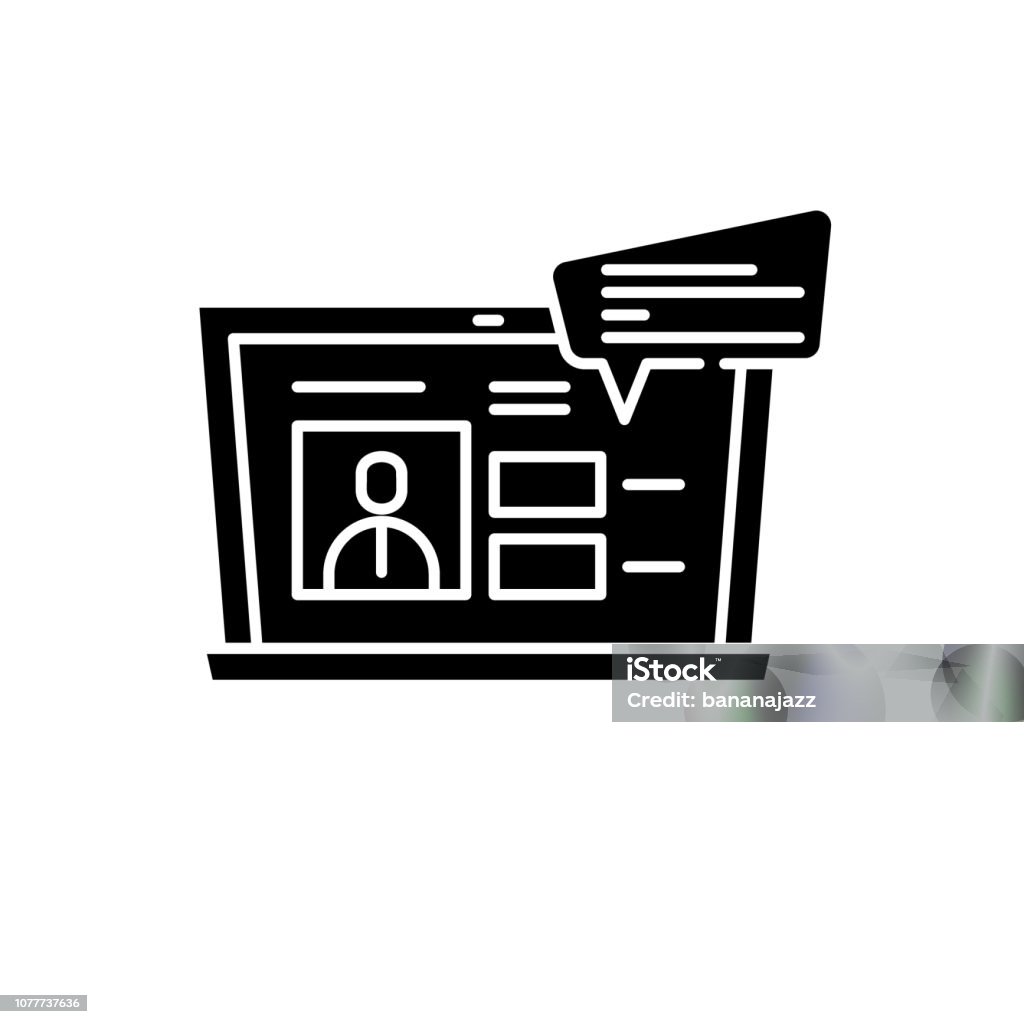 Icône De La Vidéoconférence En Ligne Noir Vector Signe Sur Fond Isolé