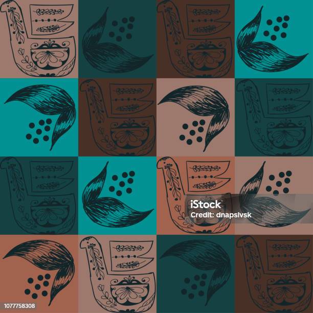 Ornamen Rakyat Warna Biru Tua Di Atas Kotak Warna Coklat Ilustrasi Stok