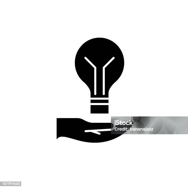 Icône Noire Brillante Idée Vector Signe Sur Fond Isolé Symbole De