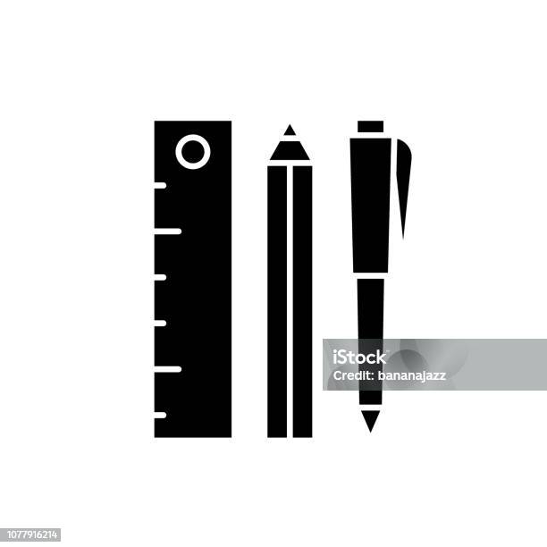 Règle Crayon Et Stylo Noir Icône Vector Signe Sur Fond Isolé Règle