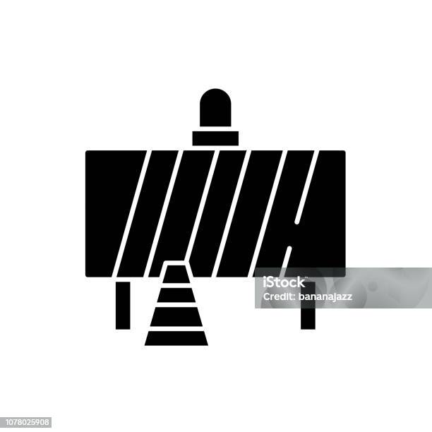 Construction Attention Travail Icône Noire Vector Signe Sur Fond Isolé