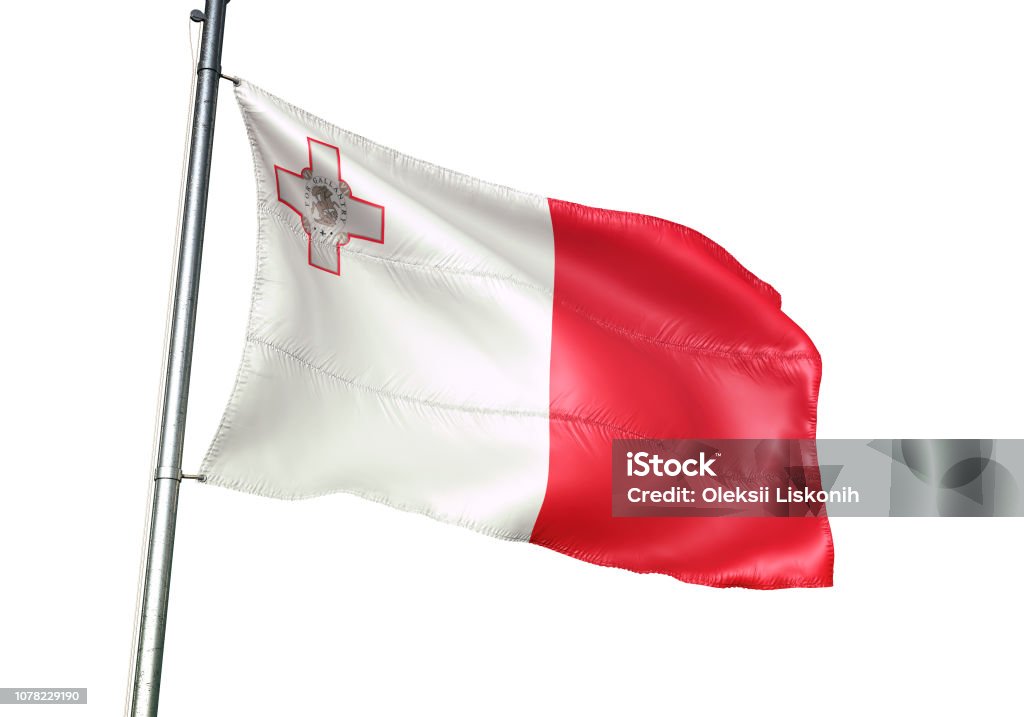 Malta Maltese Flag Waving Isolated On White Background Realistic 3d