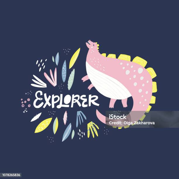 Lucu Dinosaurus Warna Datar Tangan Digambar Karakter Vektor Ilustrasi