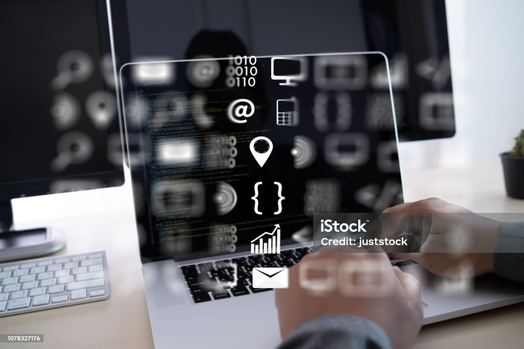 Man Work Coding Software Developer Programmer Is Coding On A Desktop
