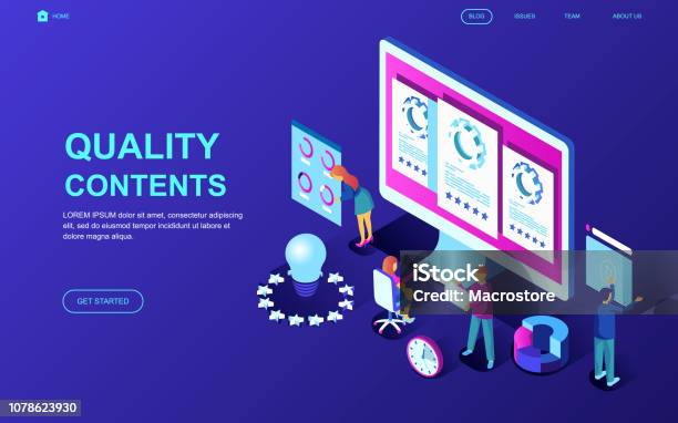 Konsep Isometrik Desain Datar Modern Dari Konten Berkualitas Dihiasi
