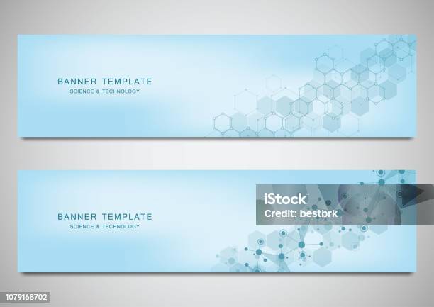 Spanduk Vektor Dan Header Untuk Situs Dengan Latar Belakang Molekul Dan