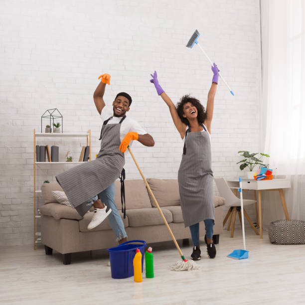 530 African Couple Having Fun While Doing Household Chores Stock