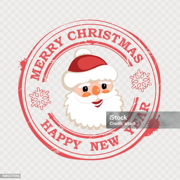 Stempel Bulat Natal Dengan Wajah Santa Claus Yang Ramah Dan Kepingan ... Stempel Bulat Natal Dengan Wajah Santa Claus Yang Ramah Dan Kepingan ...