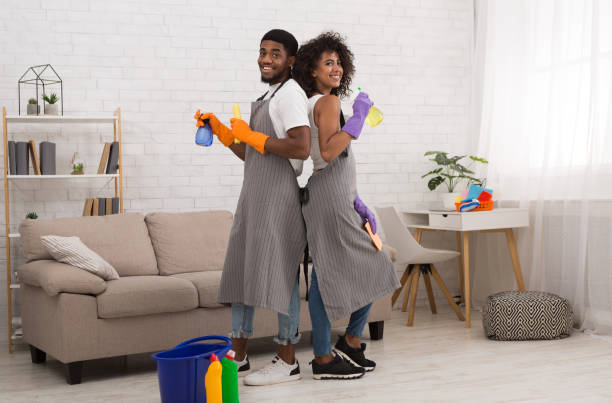 530 African Couple Having Fun While Doing Household Chores Stock