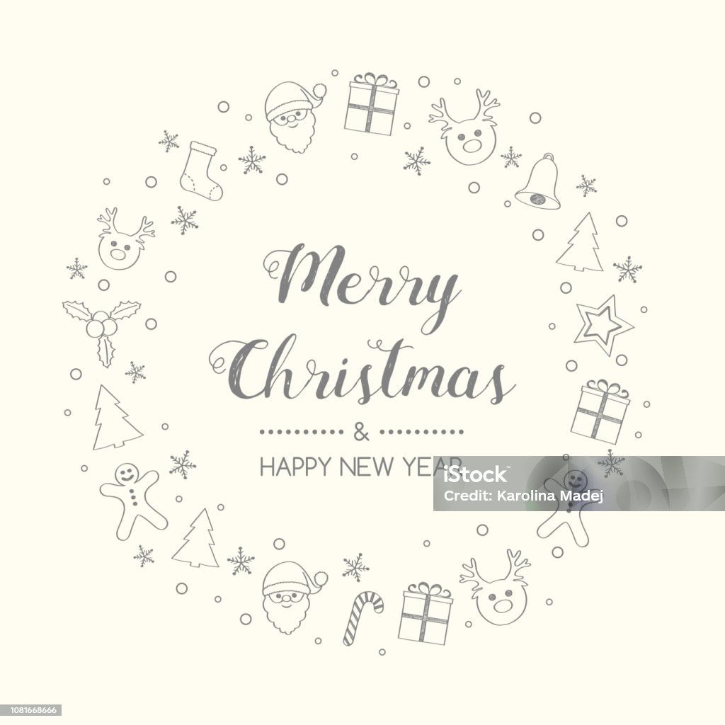 Christmas Card In Retro Style With Festive Elements Vector Stock
