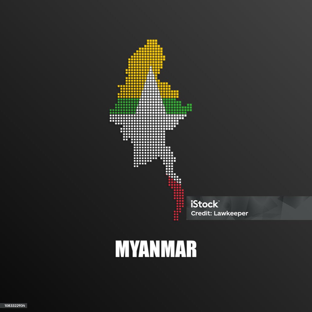 Pixelated Map Of Myanmar With National Flag Stock Illustration