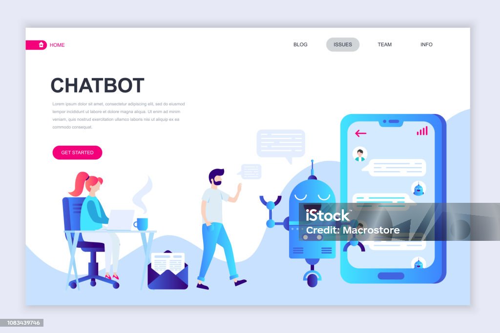 Template Desain Halaman Web Datar Modern Chat Bot Dan Marketing Dihiasi