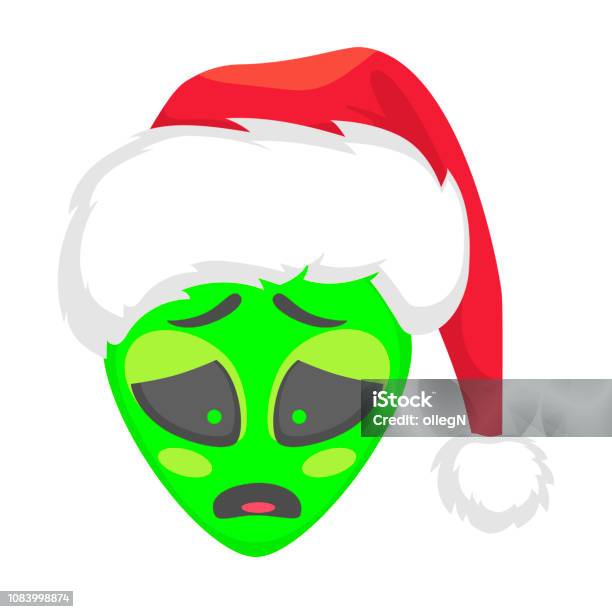 Visage Alien Emoji Chapeau De Tête Vert Alien Dans Santa Triste
