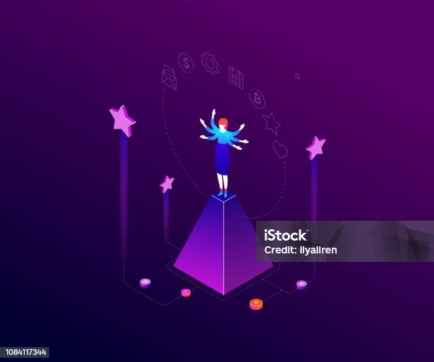Konsep Multitasking Ilustrasi Vektor Isometrik Berwarnawarni Modern
