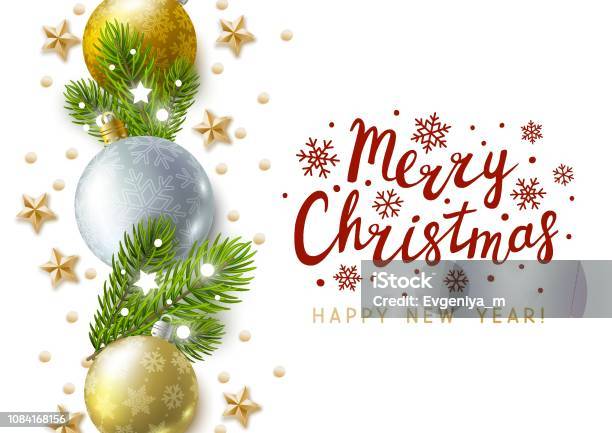 Kartu Ucapan Natal Dengan Dekorasi Liburan Di Atas Putih Ilustrasi Stok
