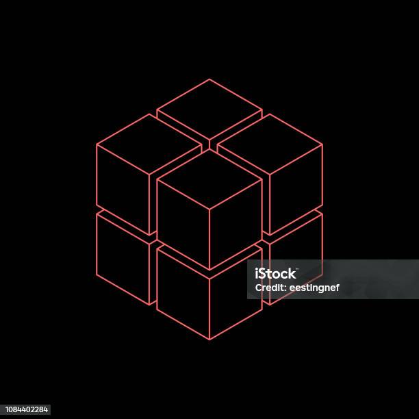 Abstract 3d Cube From Cubes Isometric Projection Vector Outline Illustration Stock Illustration
