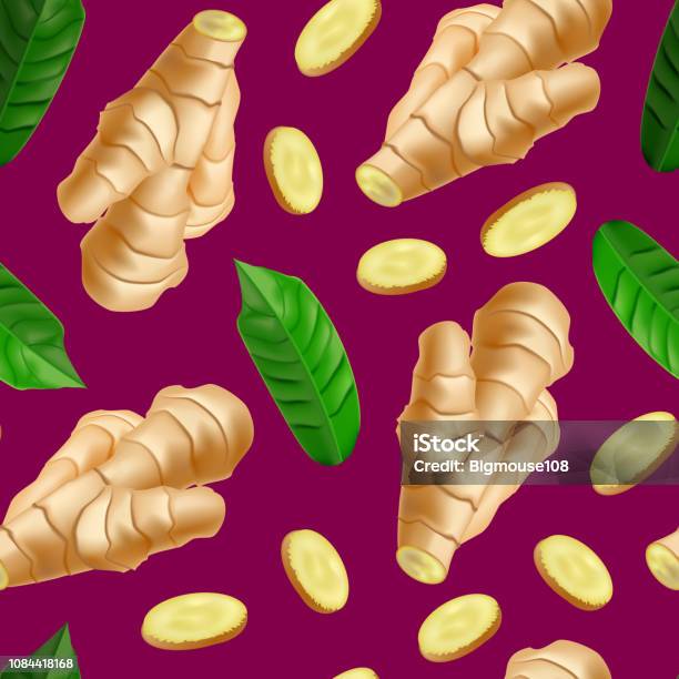 Realistic Detailed 3d Whole Ginger Root And Slices Seamless Pattern ... Realistic Detailed 3d Whole Ginger Root And Slices Seamless Pattern ...