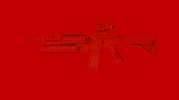 Bright Red Modern Rifle with a Scope and Grenade Launcher - Stock Photo