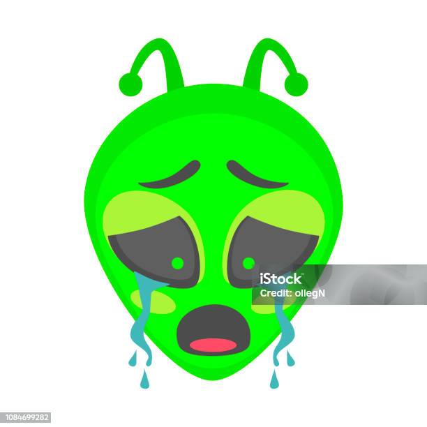 Visage Alien Emoji Alien Verte Tête Pleurer Illustration Vectorielle